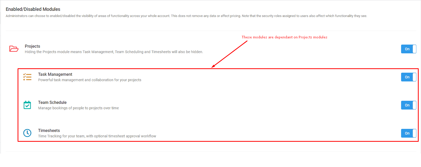 Enabling and Disabling Avaza Modules - Avaza.com